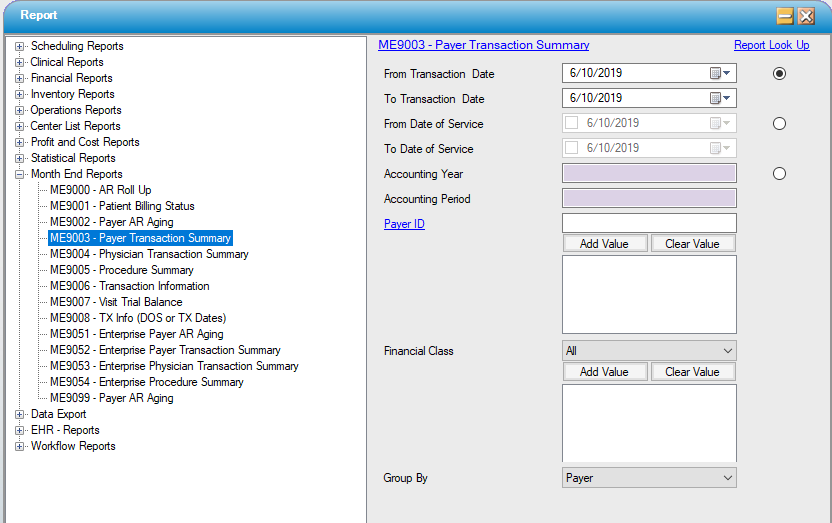 ME9003 – Payer Transaction Summary